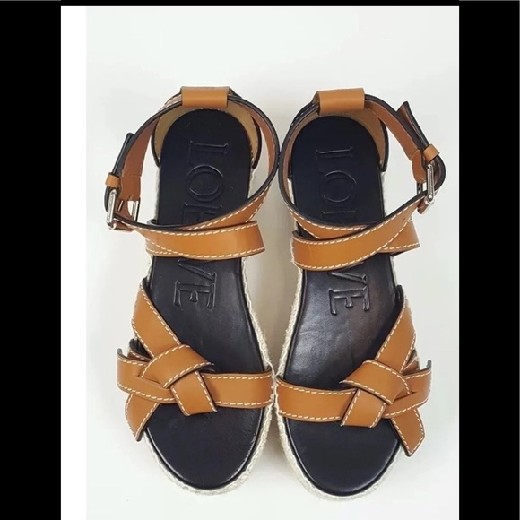 Loewe | Shoes | New Loewe Brown Gate Leather Espadrille Platform Wedge ...
